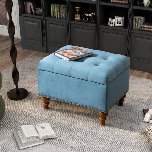 Xukmct Square Velvet Upholstered Storage Ottoman for Living Room ...