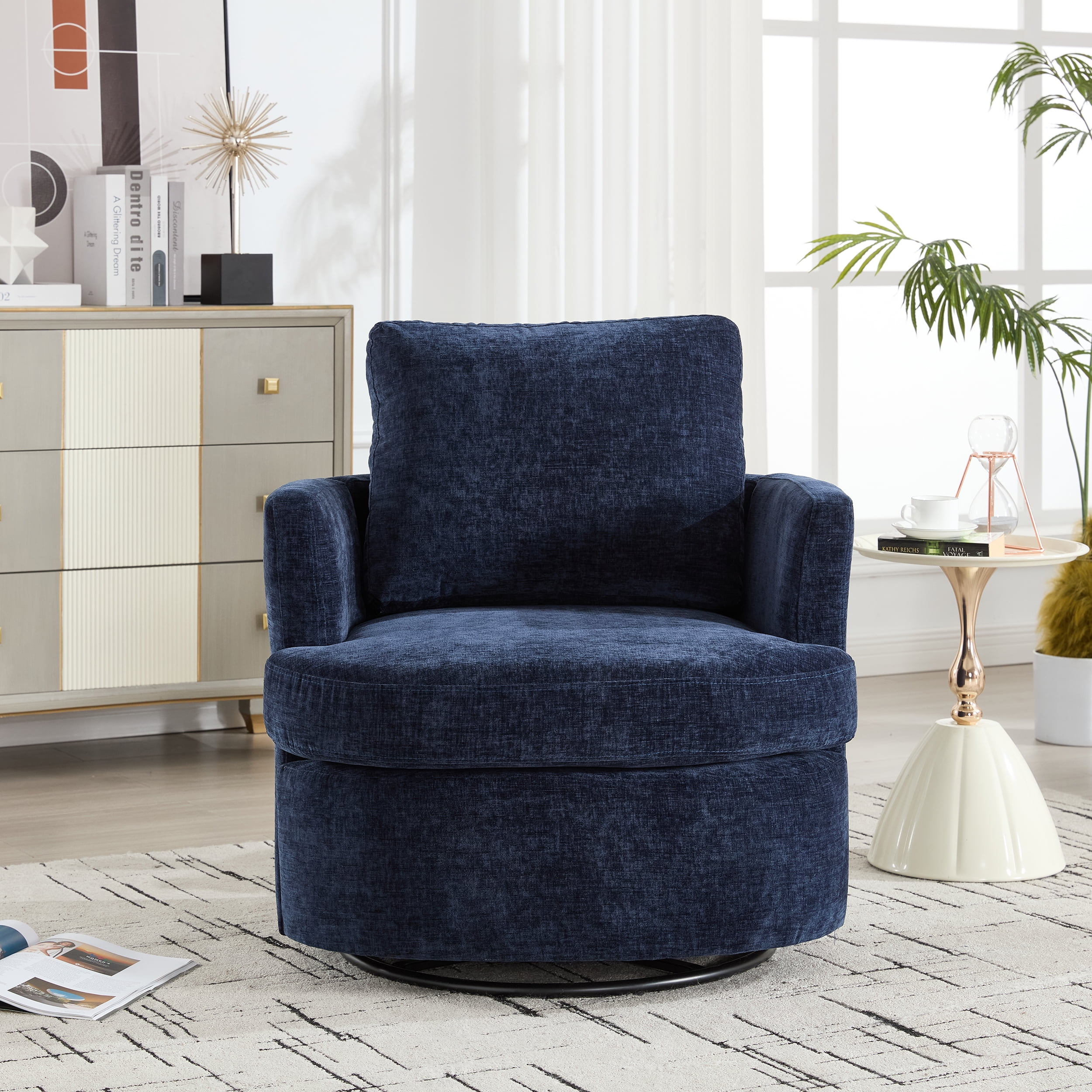 Xukmct Swivel Club Chair Accent Chair with Metal Base, Upholstered ...