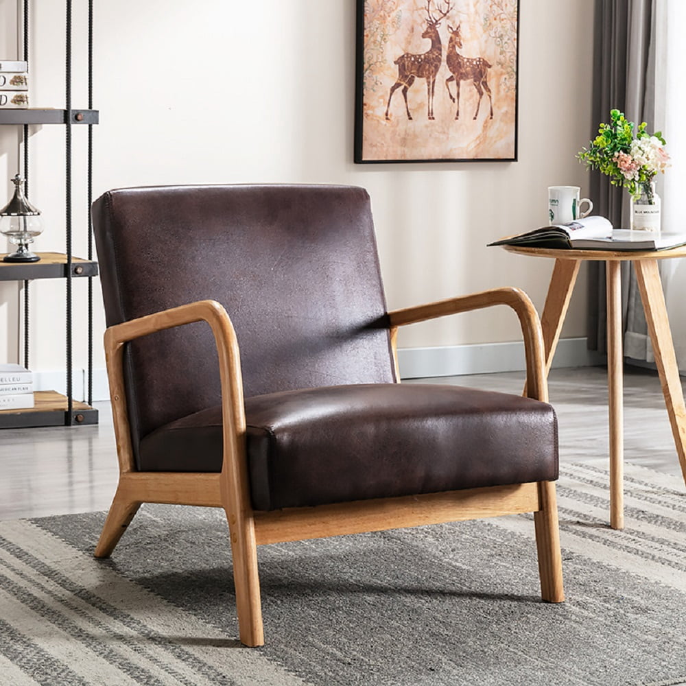 Xukmct Upholstered Microfiber Accent Chair with Wood Frame, Mid Century ...