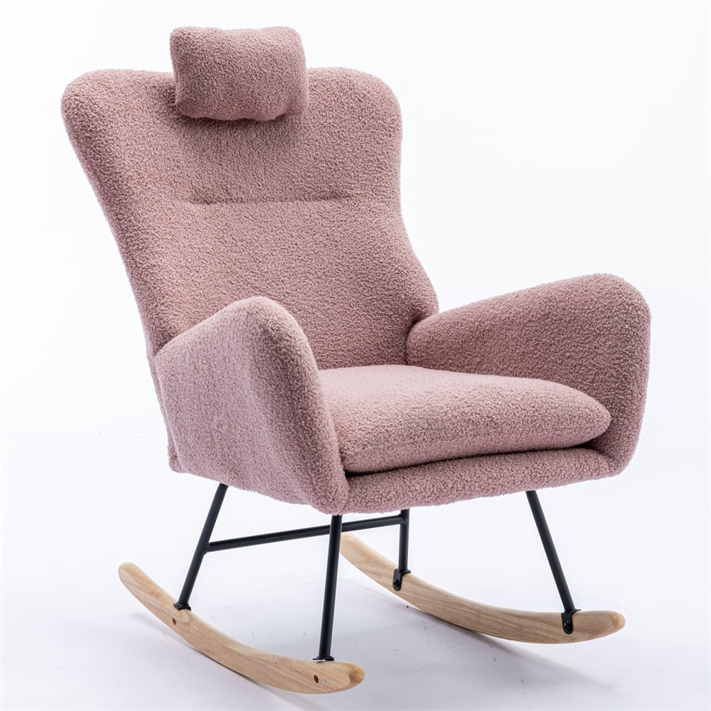 Xukmct Velvet Rocking Chair with Solid Wood Base and Pocket, Comfy ...