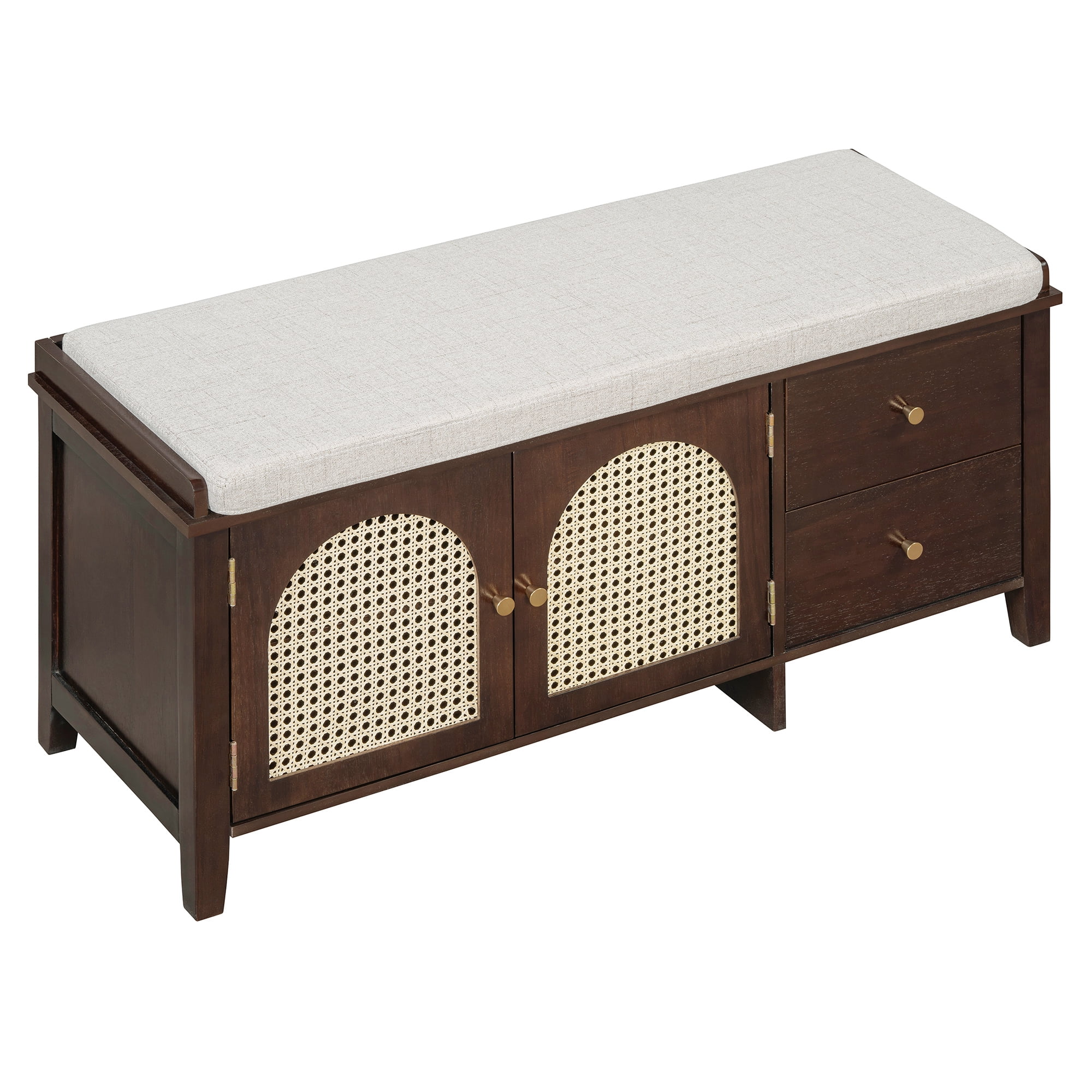 Xukmct Vintage Storage Bench with 2 Drawers and 2 Rattan Door, Wood ...