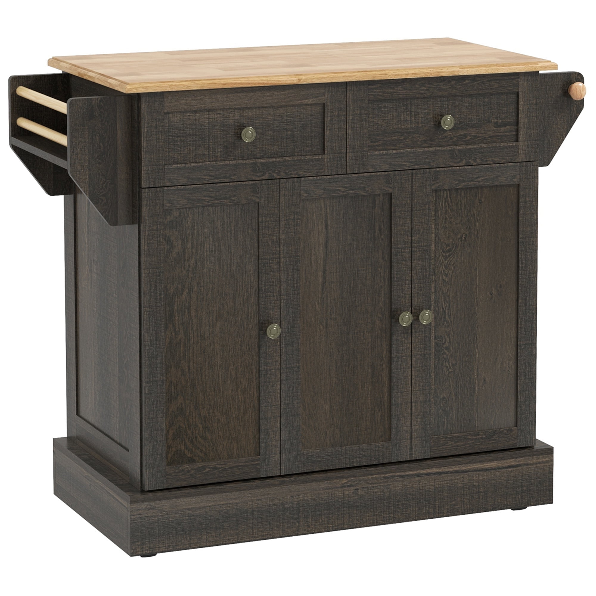 Xukmct Wood Countertop Kitchen Island with 3 Cabinets and Towel Rack ...