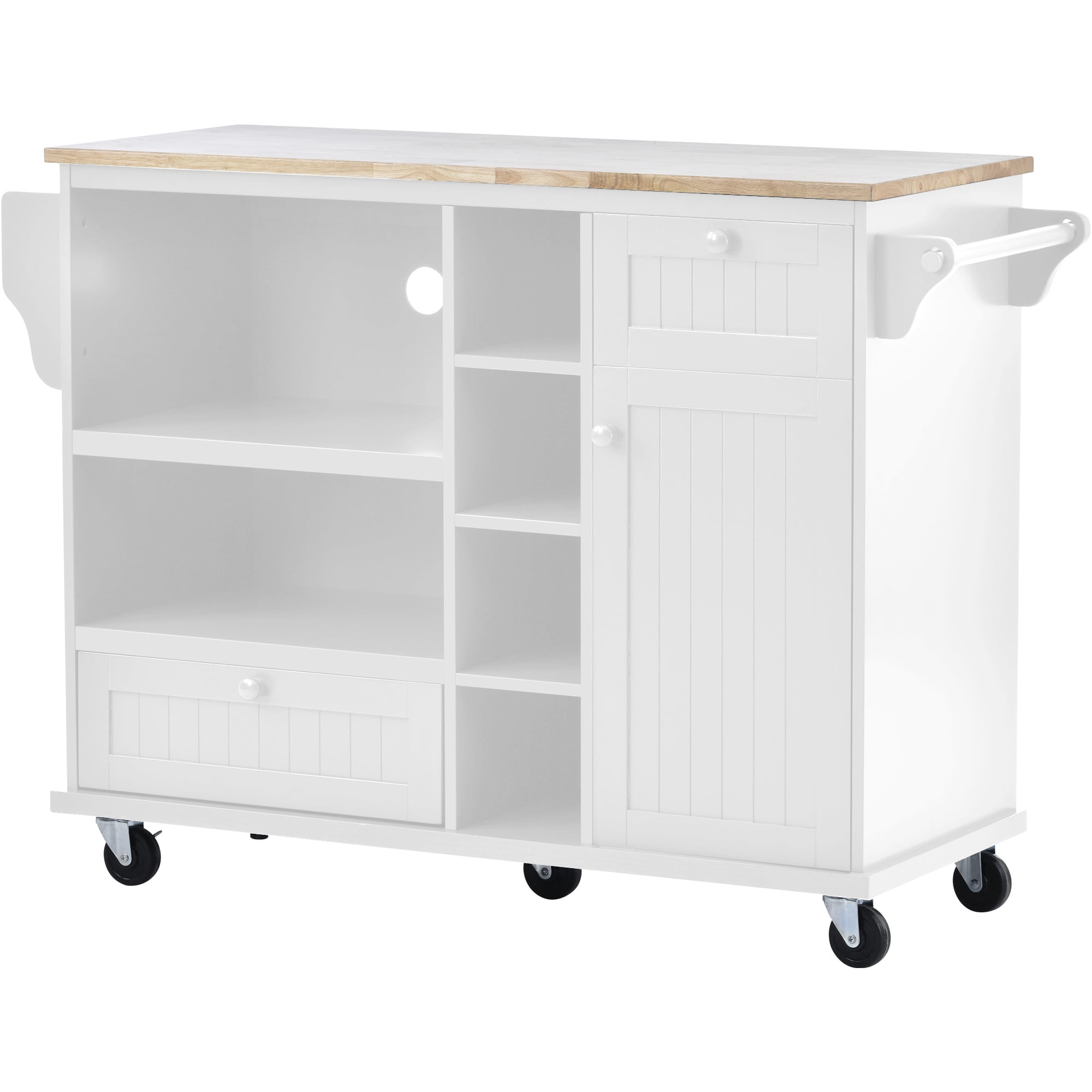 Xukmct Wood Desktop Kitchen Island Cart with Wheels and Drawer, Buffet ...