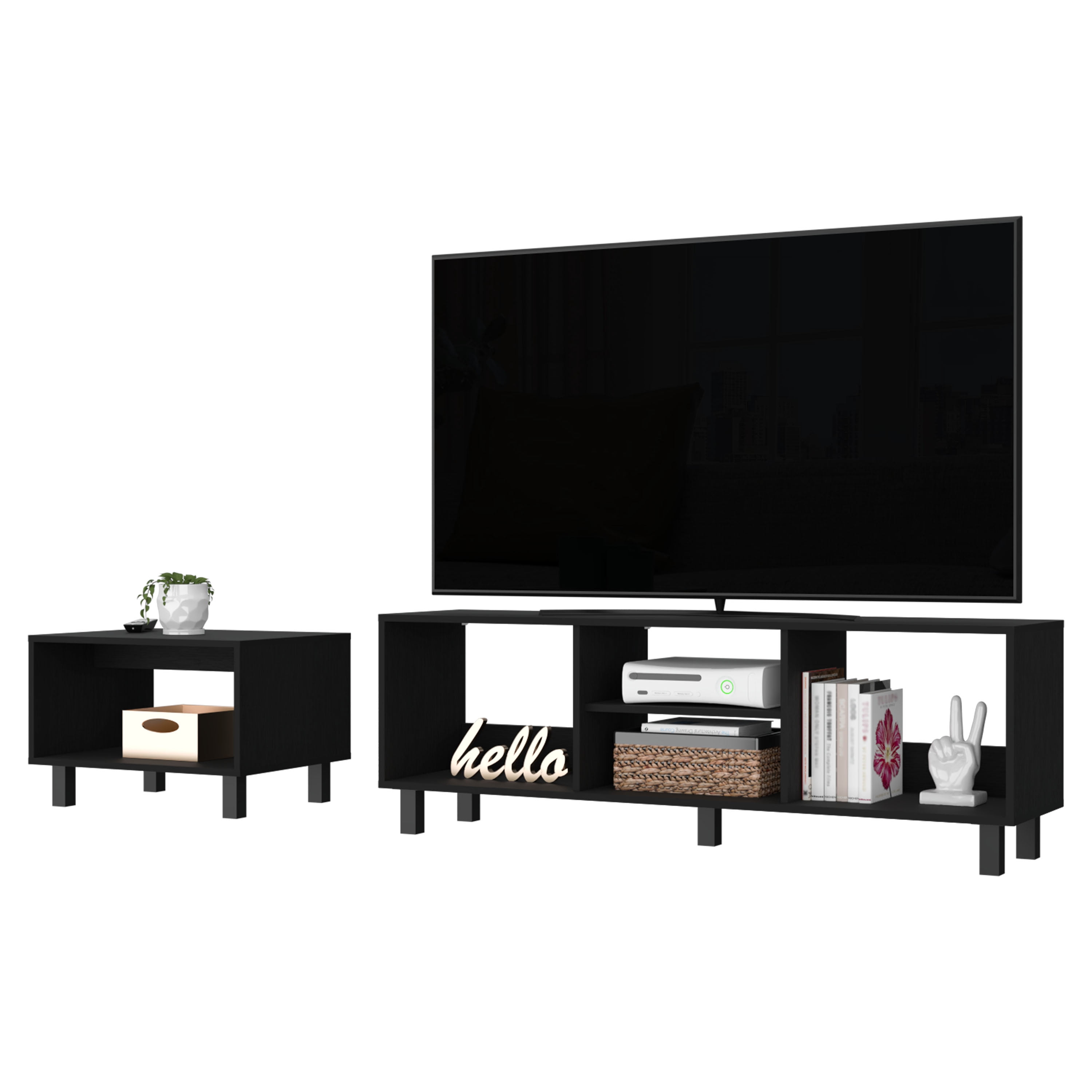 Xukmct Wood TV Stand with Open Shelf, TV Cabinet and Coffee Table for ...