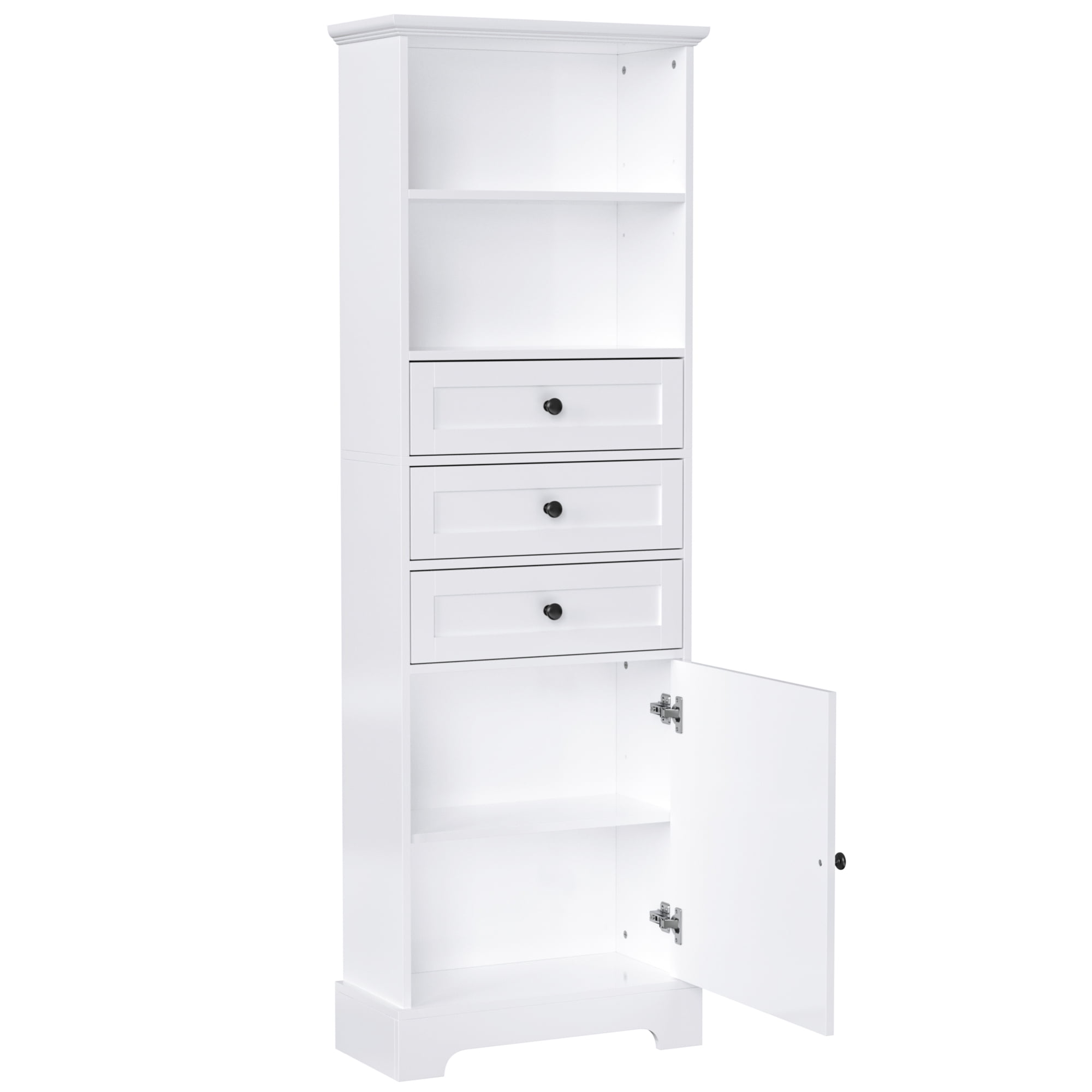 Xukmct Wood Tall Bathroom Cabinet with 3 Drawers and Shelves, Single ...