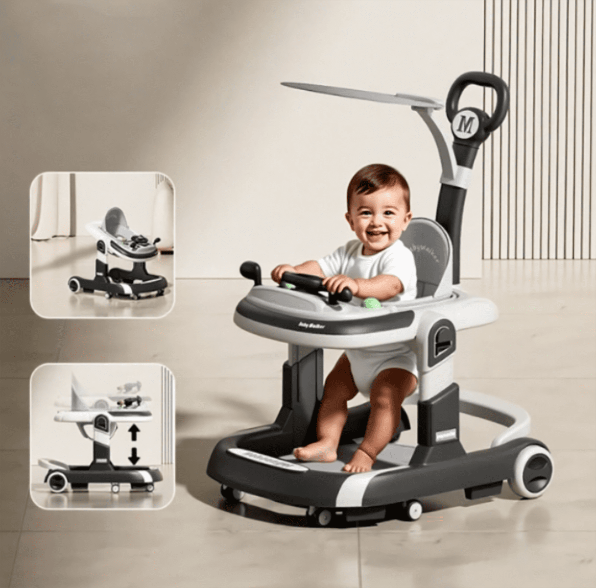 XunKA 5-in-1 Foldable Baby Walker with Foot Pads & Handles for Boys and ...