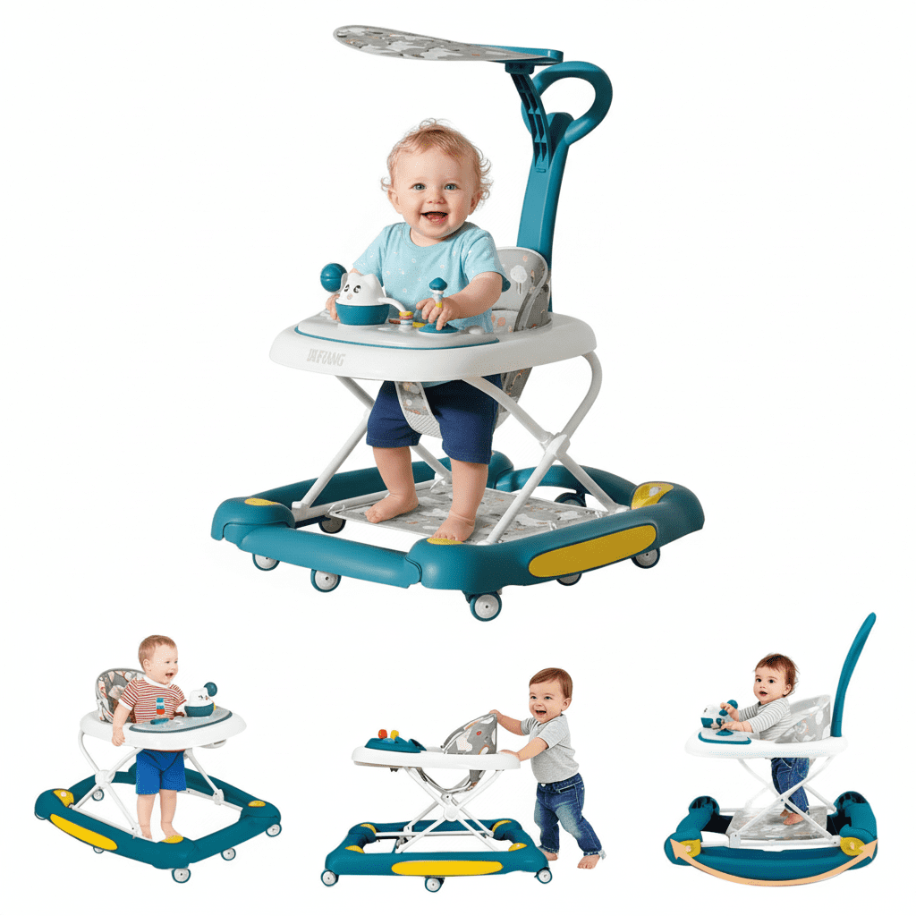 XunKA 6-in-1 Multifunctional Baby Walker, Foldable Push Walker with ...