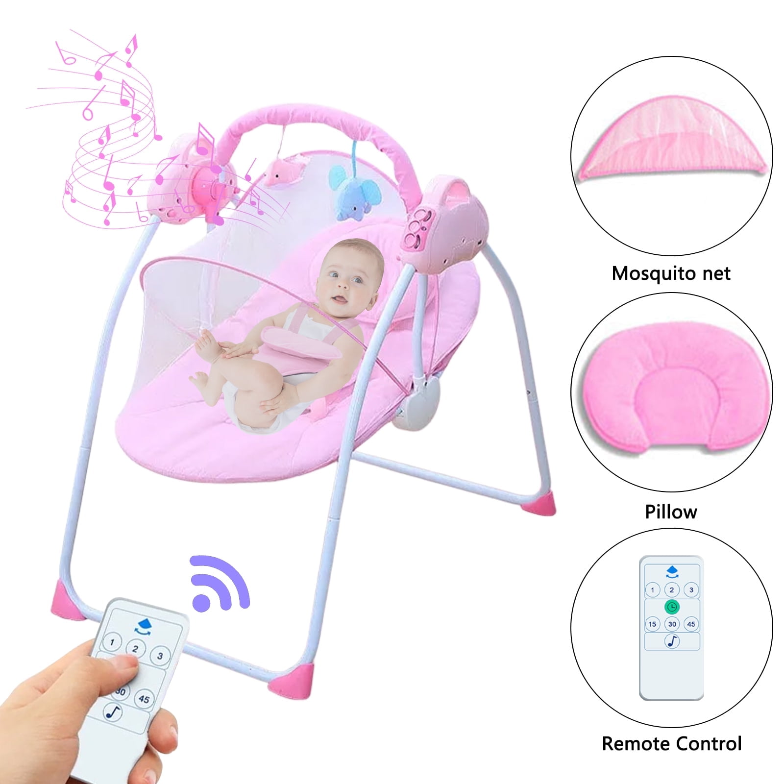 XunKA Electric Baby Swing, Portable Infant Bouncer Cradle with ...