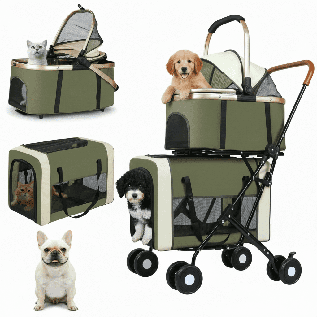 XunKA Foldable Double Pets Stroller for Dogs and Cats, Double Strollers ...