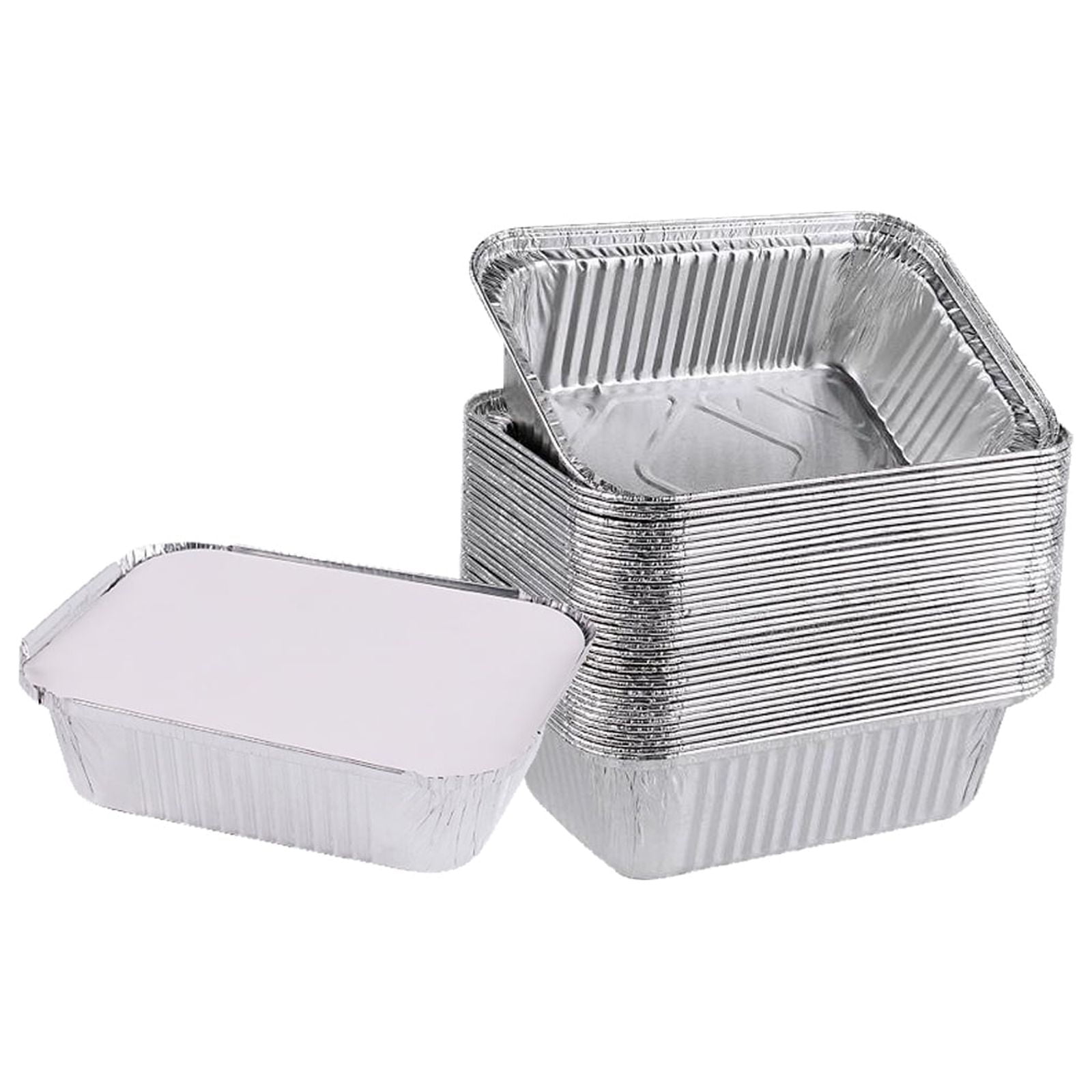 XunW 50PCS Disposable Square Tinfoil Boxes with Lid Outdoor BBQ Baking ...