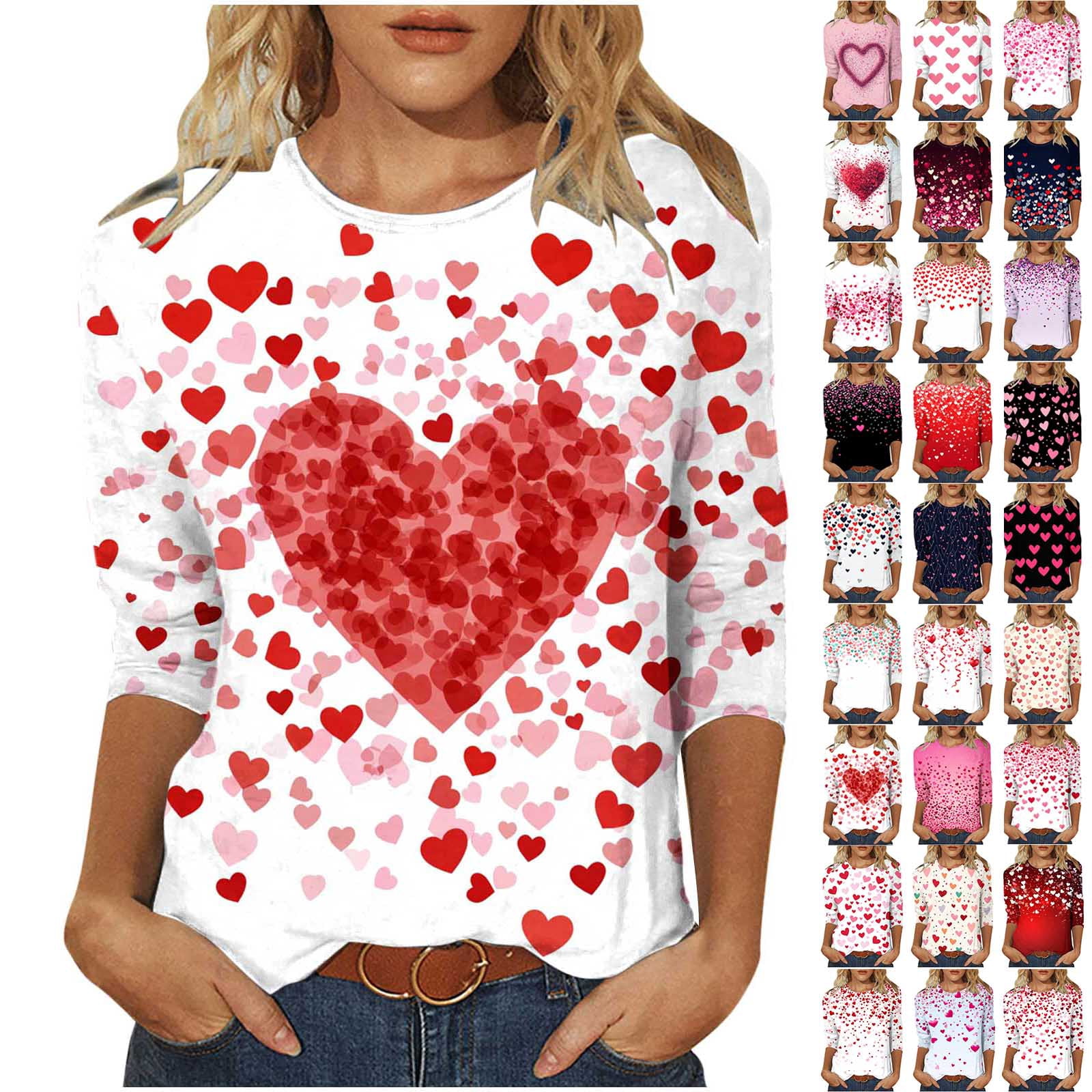 Xuniizn Blouses for Women, Valentine's Day Heart Print 3/4 Sleeve ...