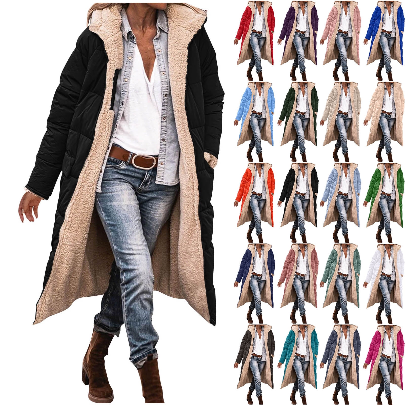 Xuniizn Long Winter Coats for Women, Fleece Lined Collared Full Zip ...