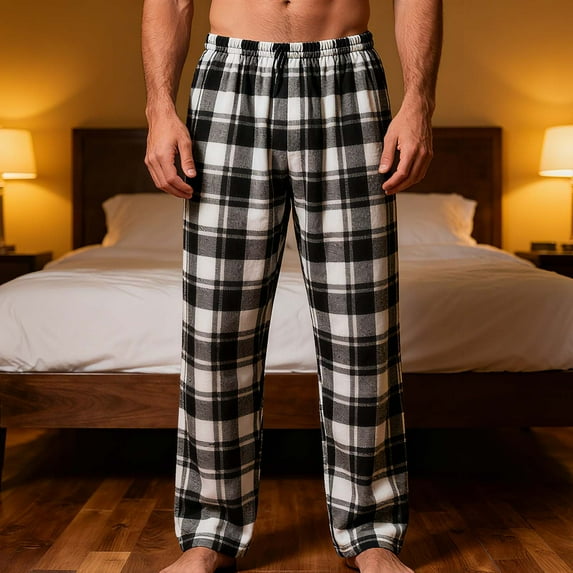 Xuniizn Mens Pajama Pants, Lightweight Plaid Print Elastic Waistband ...