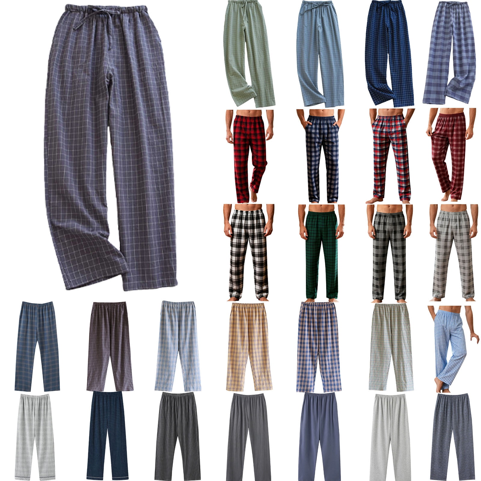 Xuniizn Mens Pajama Pants, Lightweight Plaid Print Elastic Waistband ...