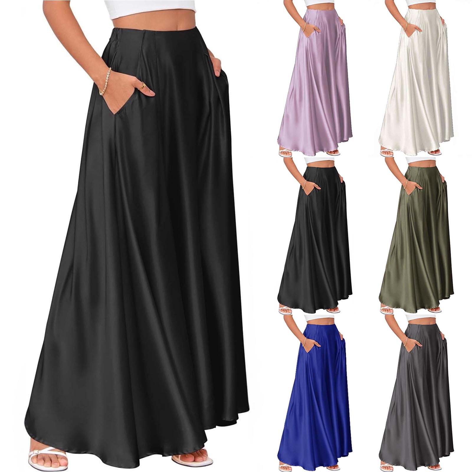 Xuniizn Satin Maxi Skirts for women High Waisted A-Line Elegant Work ...