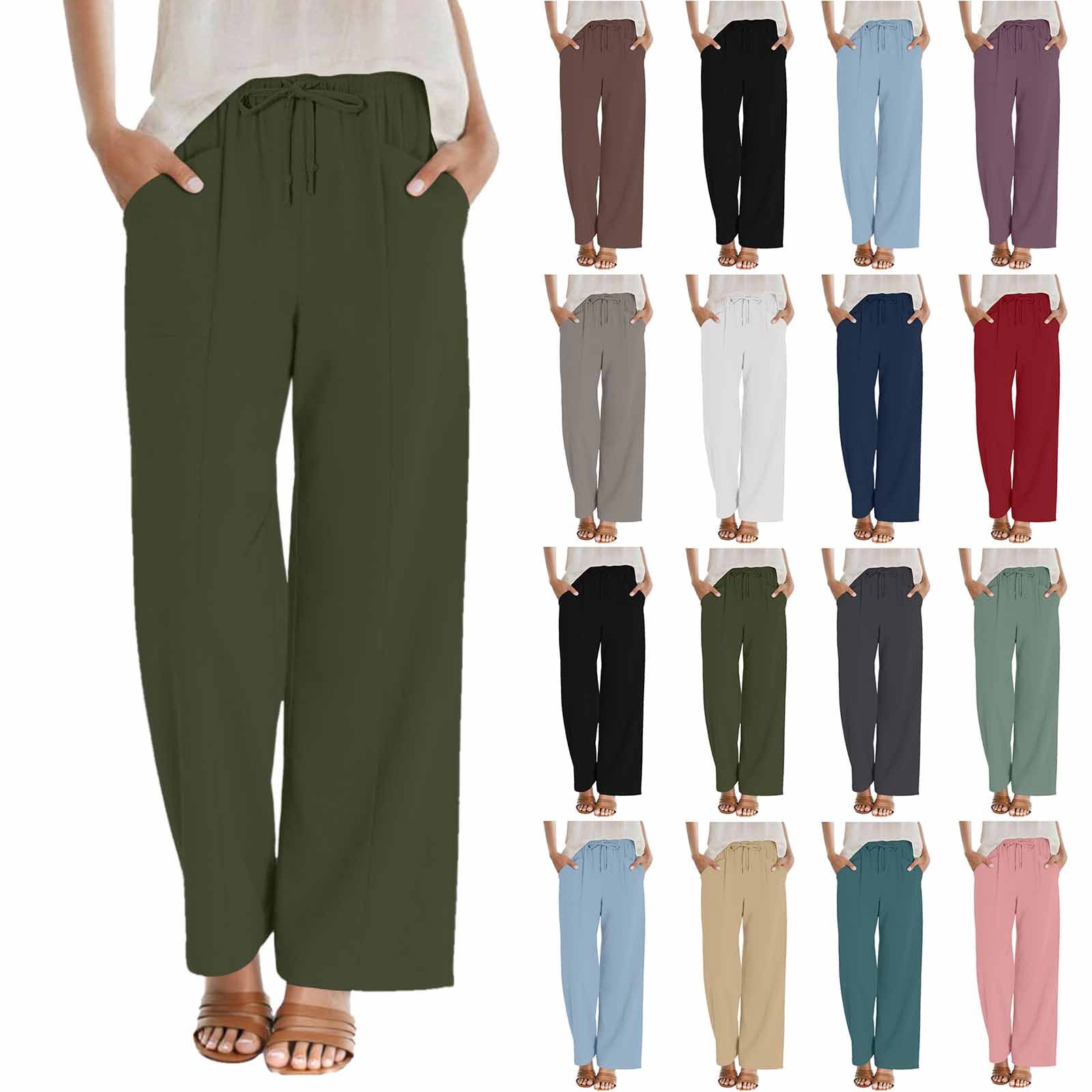 Xuniizn Summer Linen Pants for Women Drawstring Stretchy Waistband ...