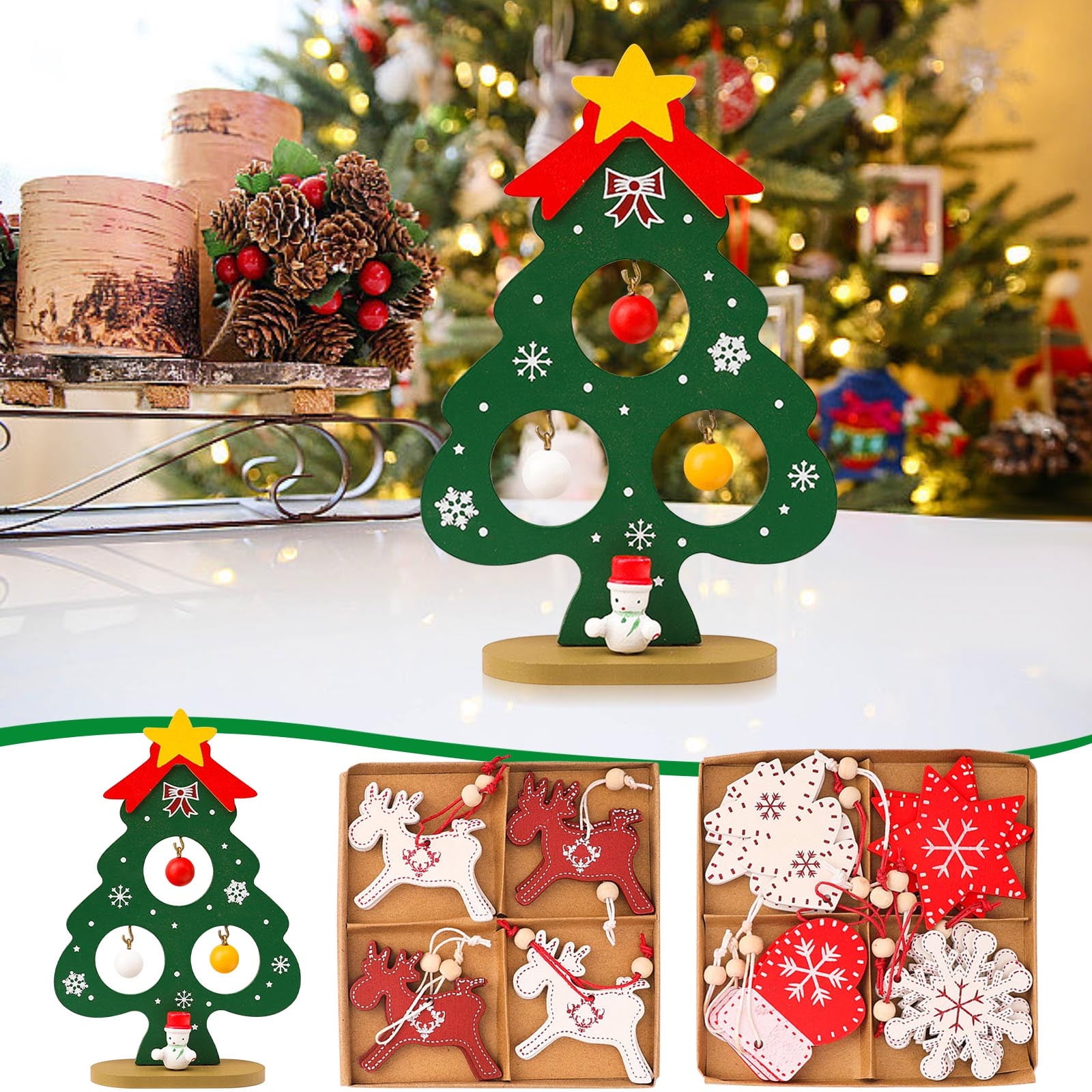 Xuniizn Table Top Christmas Tree, Wood Small Christmas Tree for Desk ...