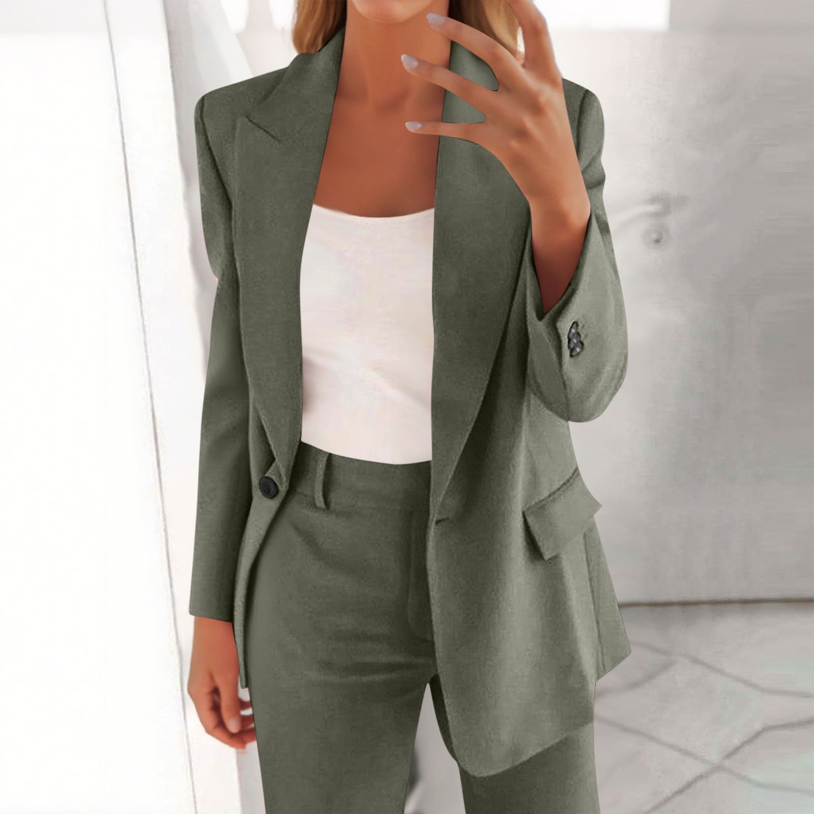 Xuniizn Women's Business Suits, Open Button Long Sleeve Collared Neck ...
