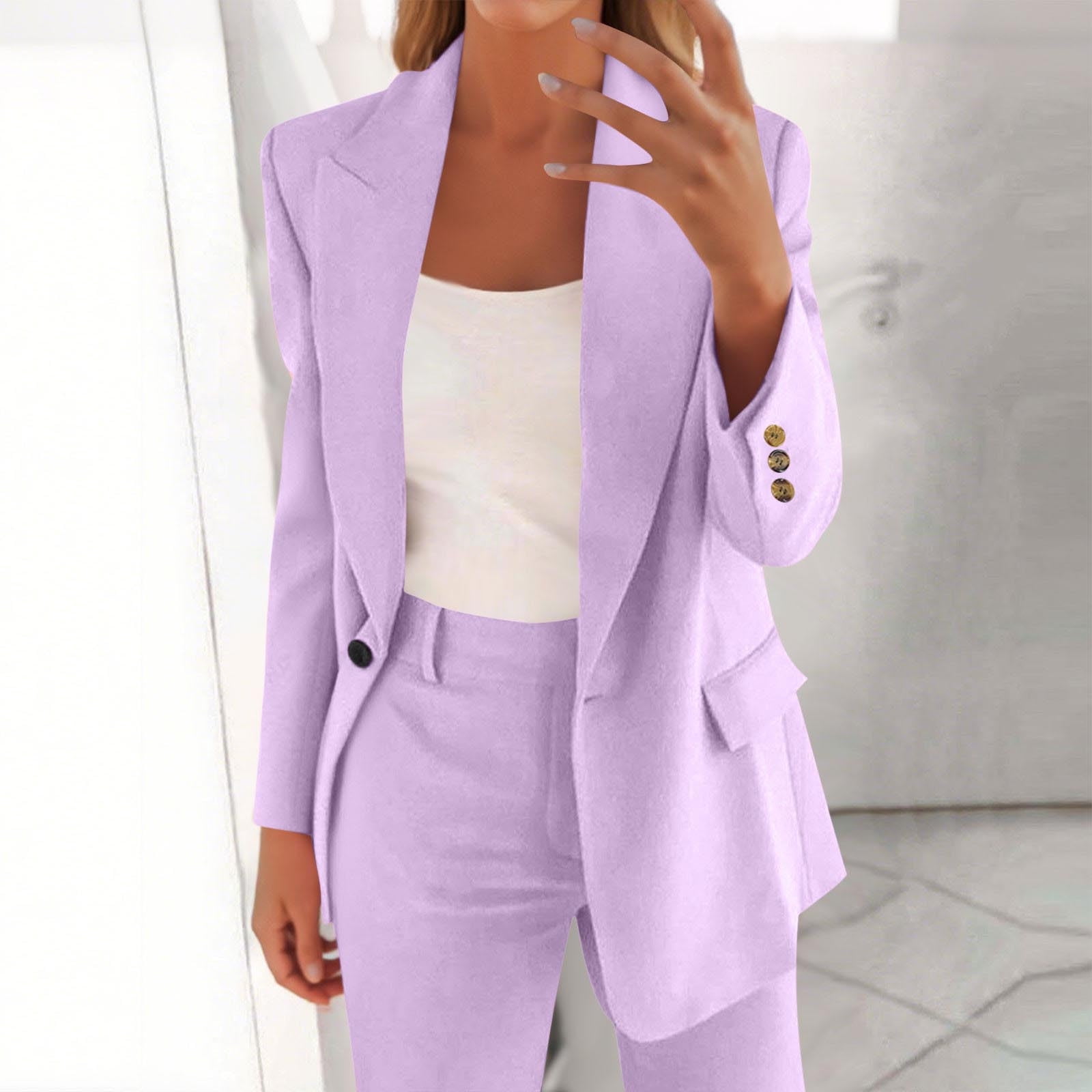 Xuniizn Women's Business Suits, Open Button Long Sleeve Collared Neck ...