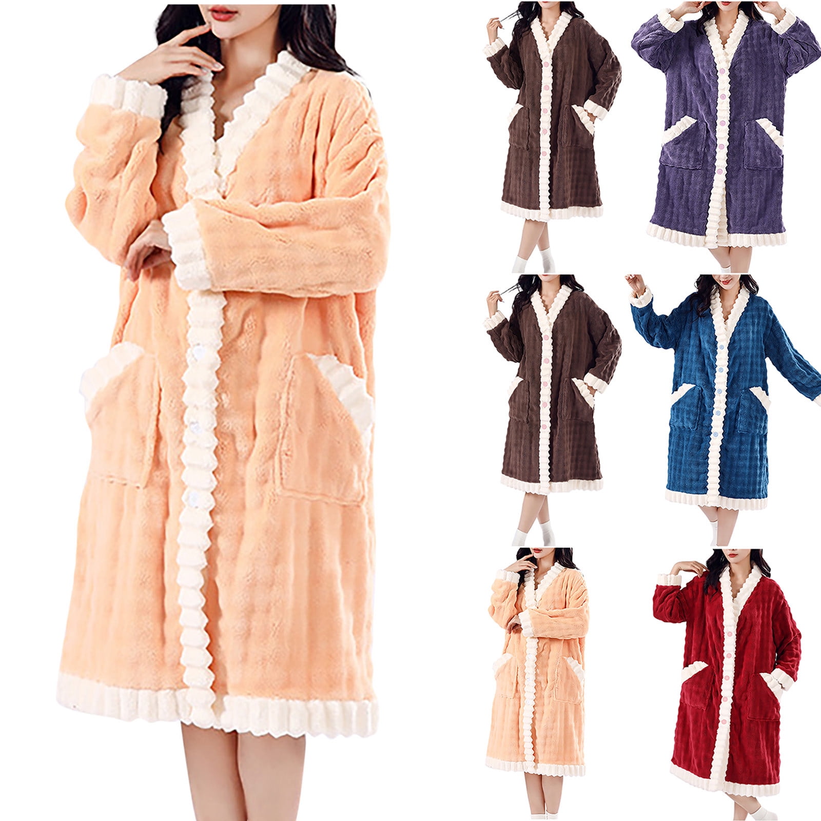 Xuniizn Womens Robes Plush Fleece Bathrobe Warm Cozy Thick Nightgown ...