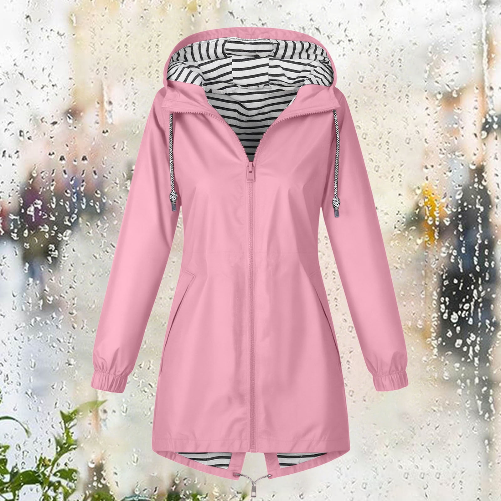 Xunlbb Clearance! Women Solid Color Rain Jacket Outdoor Hooded ...