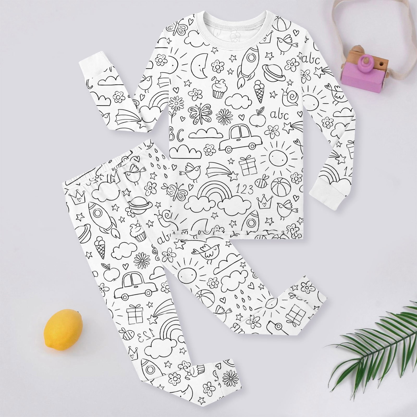 Xunlbb Funny DIY Hand Painted Homewear Set Color Your Own Pajamas Black ...