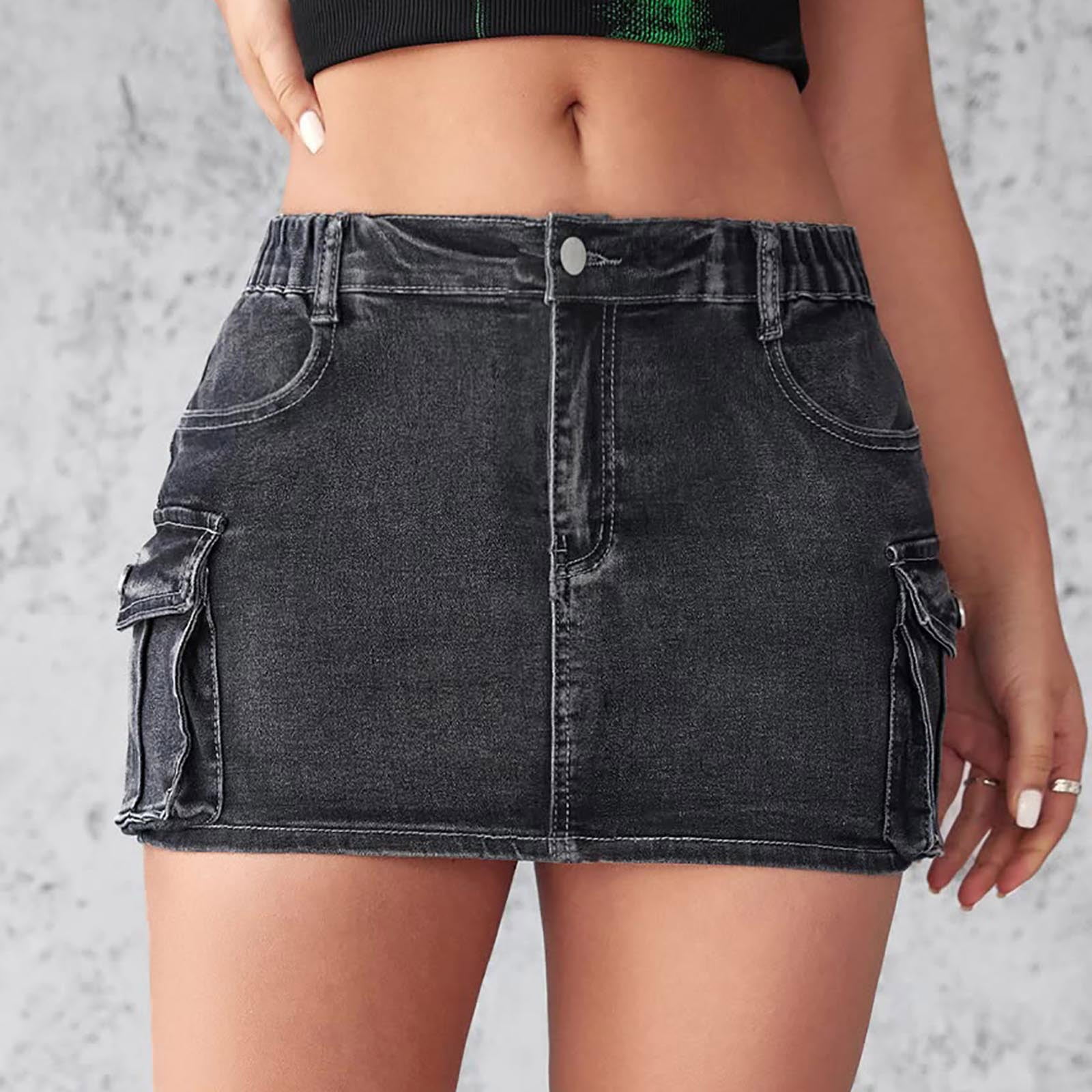 Xunlbb Jean Mini Skirts for Women Denim, Women Fashion Fallow Solid ...