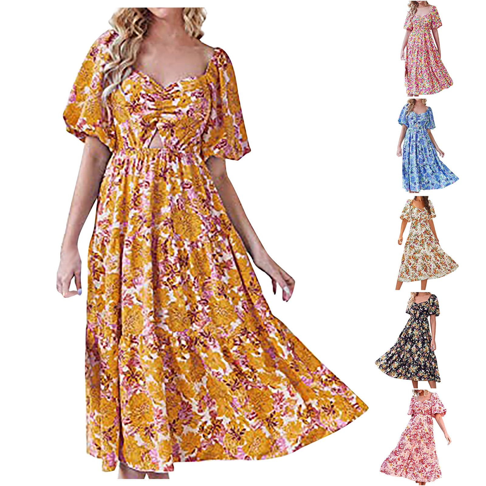 Xunlbb Long Dress for Women Ladies Summer Dresses Casual Floral Beach ...