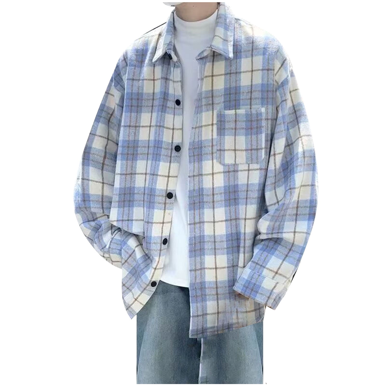 Xunlbb Men's Vintage Casual Pocket Personality Checkered Printing ...