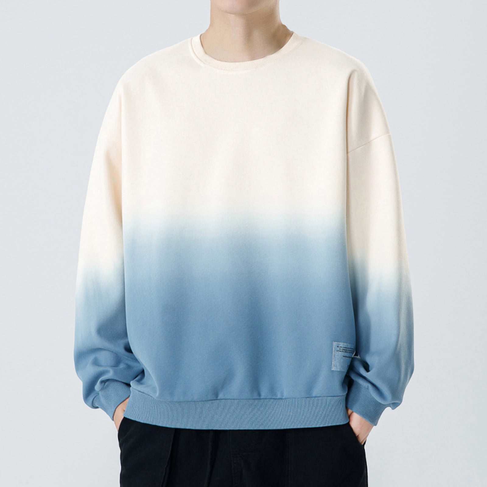 Xunlbb Sweatshirts for Men, Fashionable Men's Solid Color Gradient Long ...