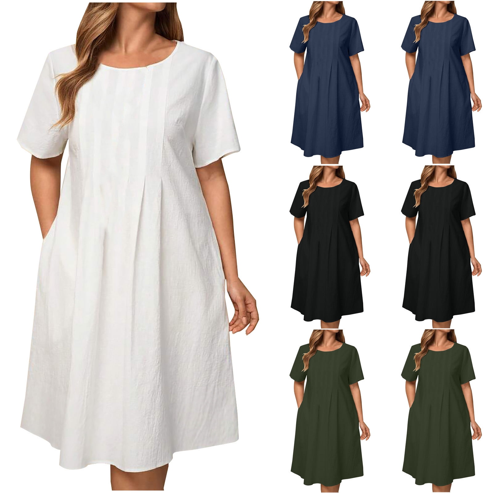 Xunlbb Women's Dresses Solid Summer Dress with Half Sleeves Round Neck ...