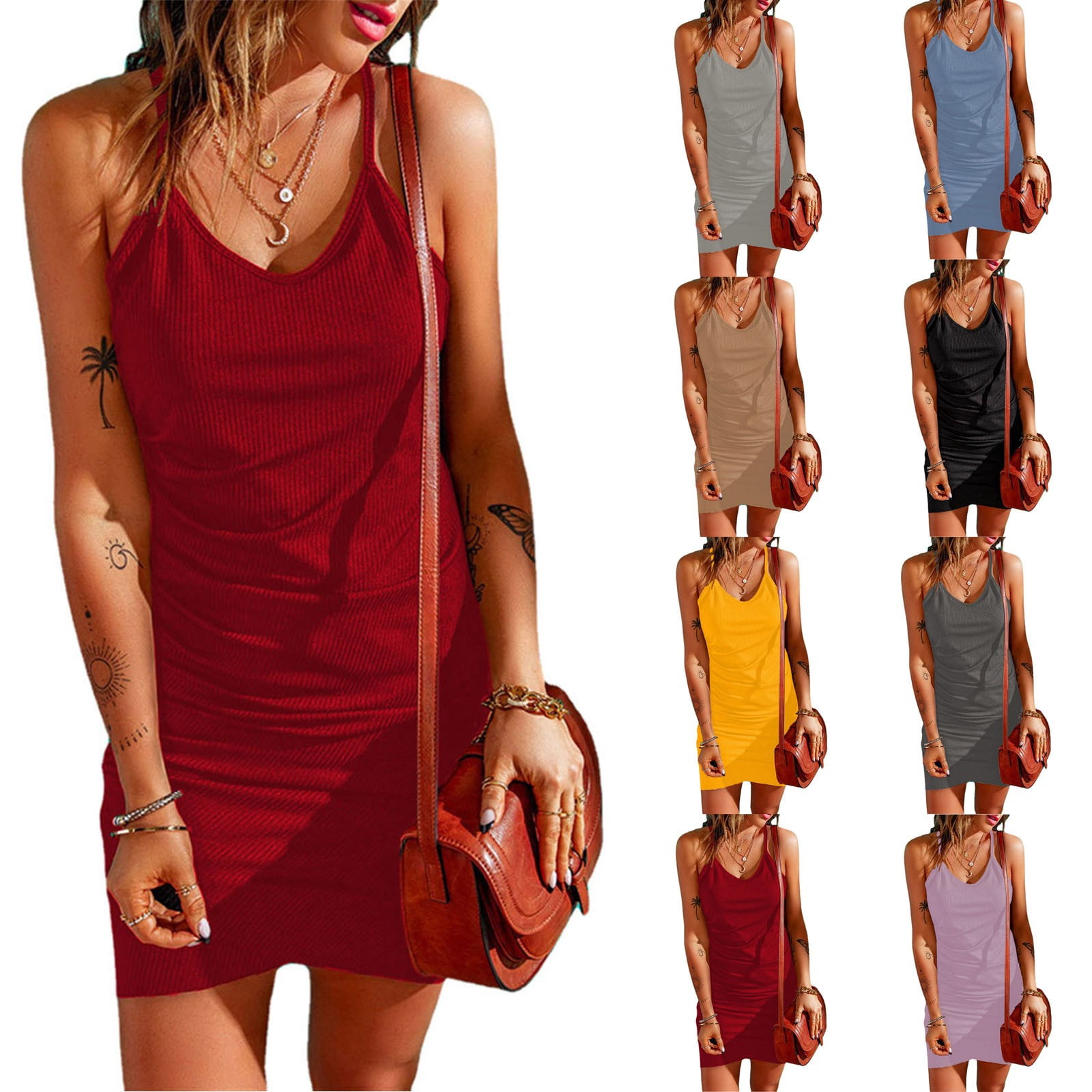 Xunlbb Women's Dresses Solid Summer Dress with Half Sleeves Round Neck ...
