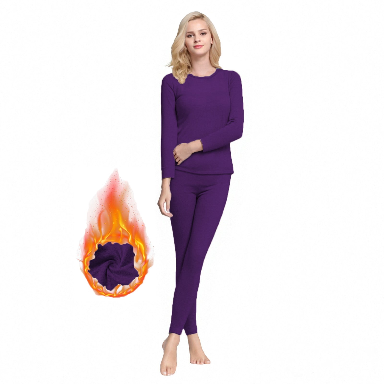 Xunmmm Thermal Underwear Set for Women Fleece Lined Long Sleeves Base ...