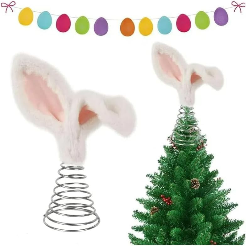 Xuyuan 2025 New Easter Tree Topper - Bunny Ears Plush Metal Rabbit ...