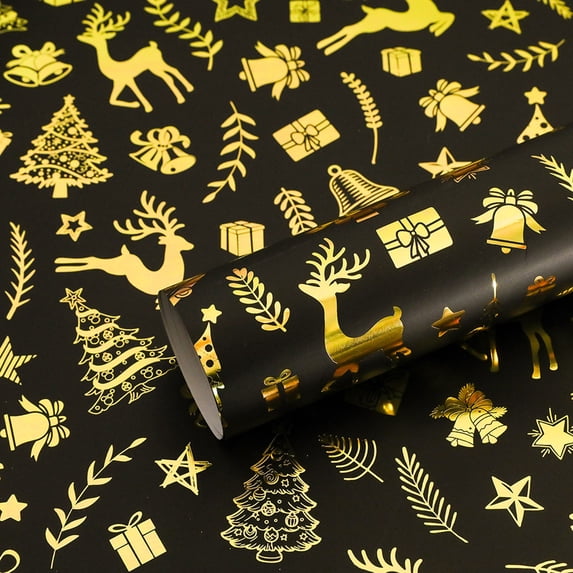 Xuyuer 50x70cm Gold Foil Christmas Wrapping Paper 10 Sheets, Black Gold ...