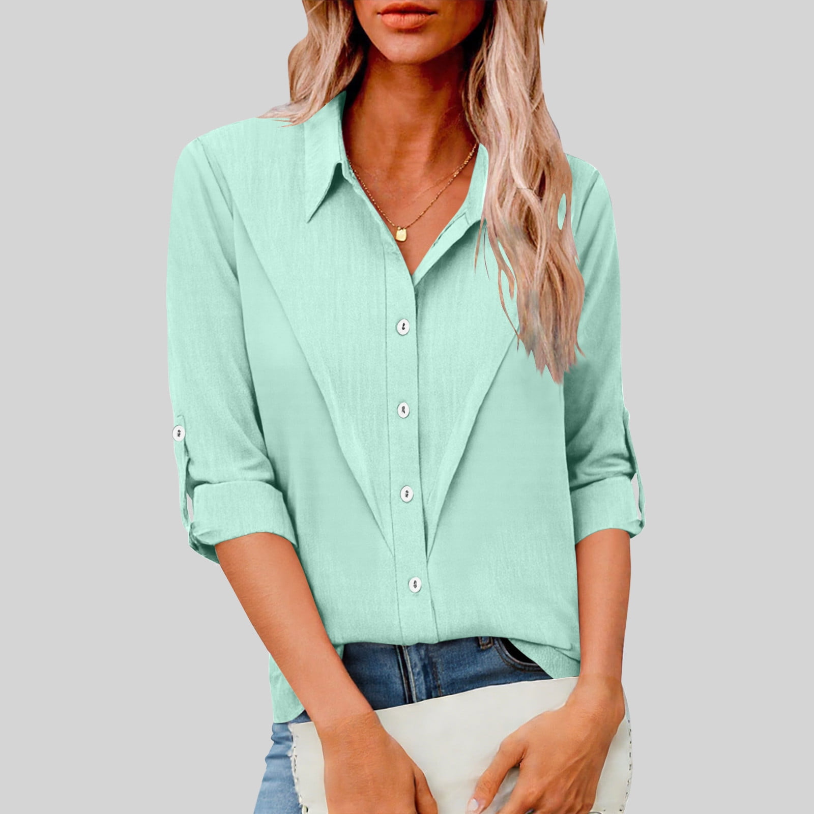 Xuyuer Spring Summer Shirts for Women Fashion Comfy Linen Plain Peasant ...