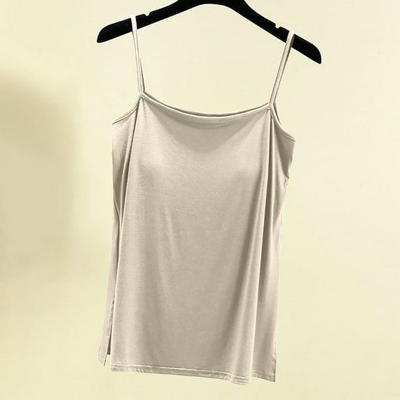 Xuyuer Women's Solid Side Slit Built-In Bra Sleeveless Top - Thin ...