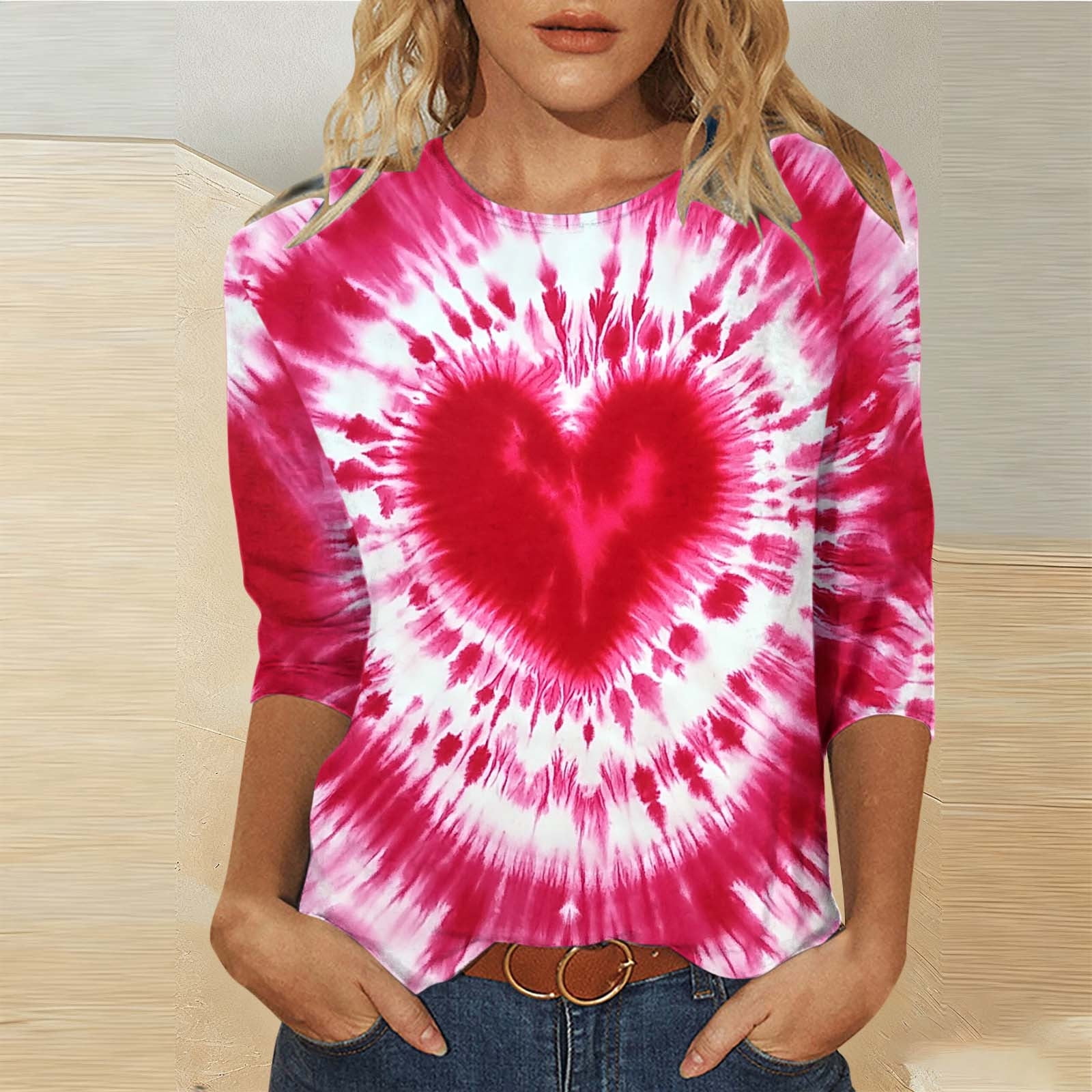 Xuyuer Womens 3/4 Sleeve Crew Neck T-Shirts Valentine's Day Spring ...