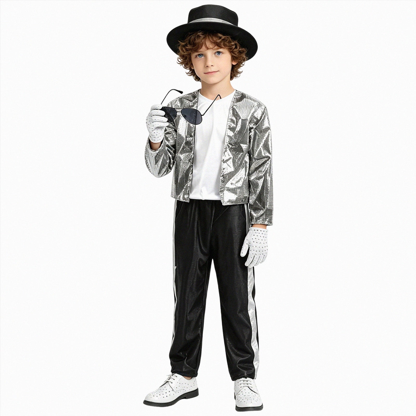 Xyant Dance Kids Outfit for Boys 80s 90s Stage Party Dress Up (Silver,6 ...