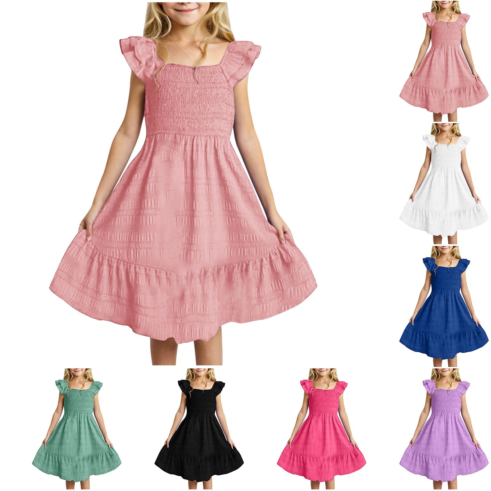 Xyant Girls Summer Dresses Ruffle Boho Dresses Double Pleated Sleeve ...