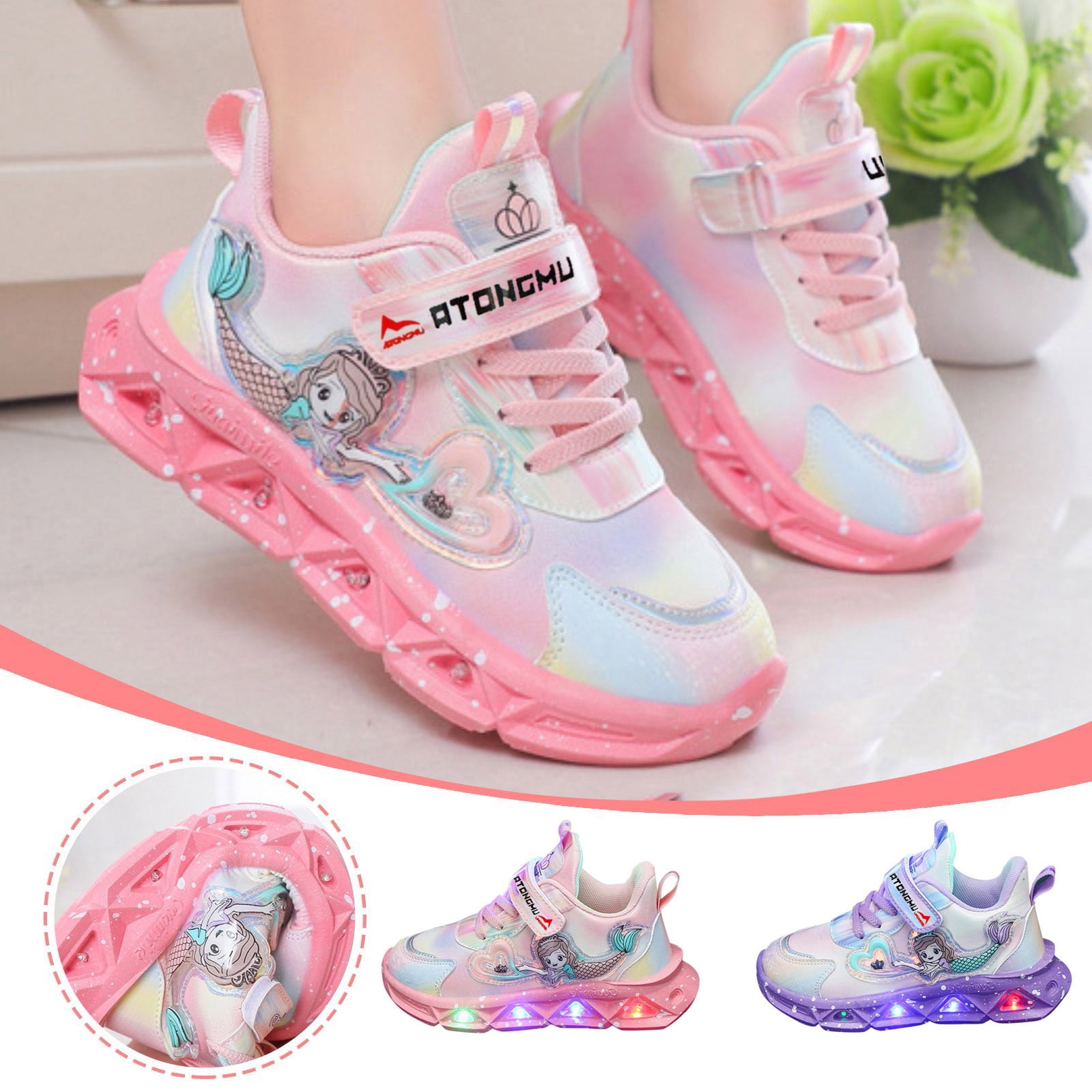 Xyant Toddler Girls Sneakers Light Up Shoes Breathable Lightweight ...