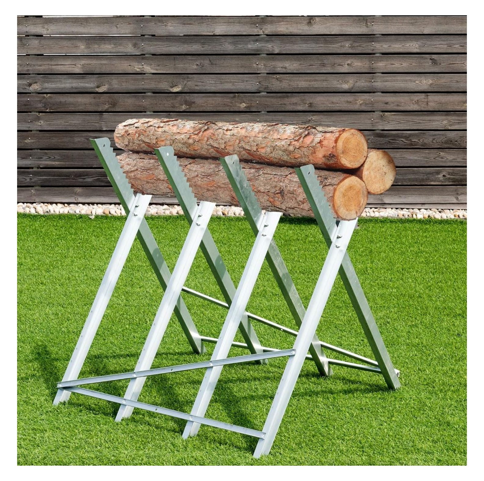 XylehR Folding Saw Horse for Log, Heavy Duty Steel Sawbuck w/ Sawtooth ...