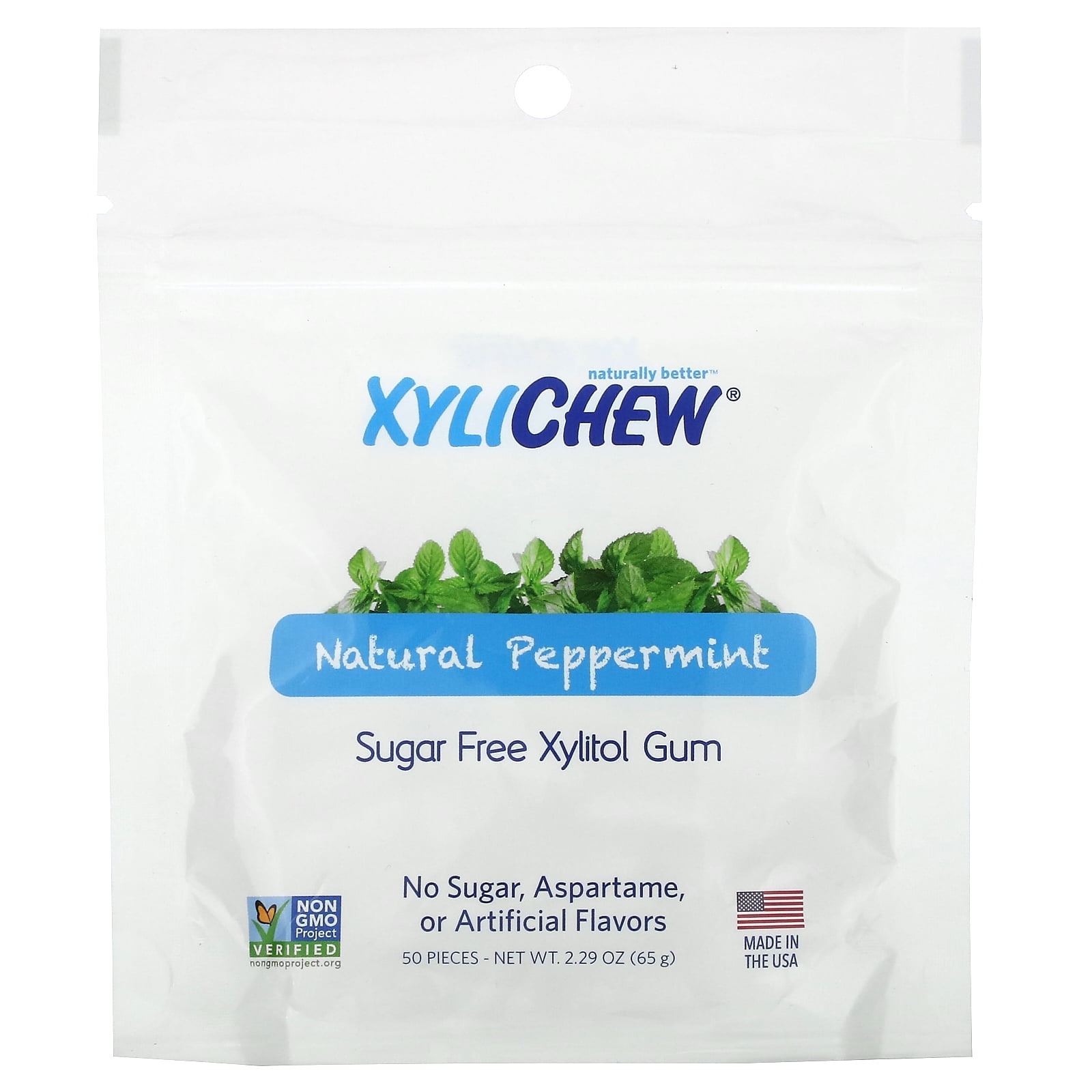 XyliDENT Sugar Free Xylitol Gum, Natural Peppermint, 50 Pieces, 2.29 oz ...