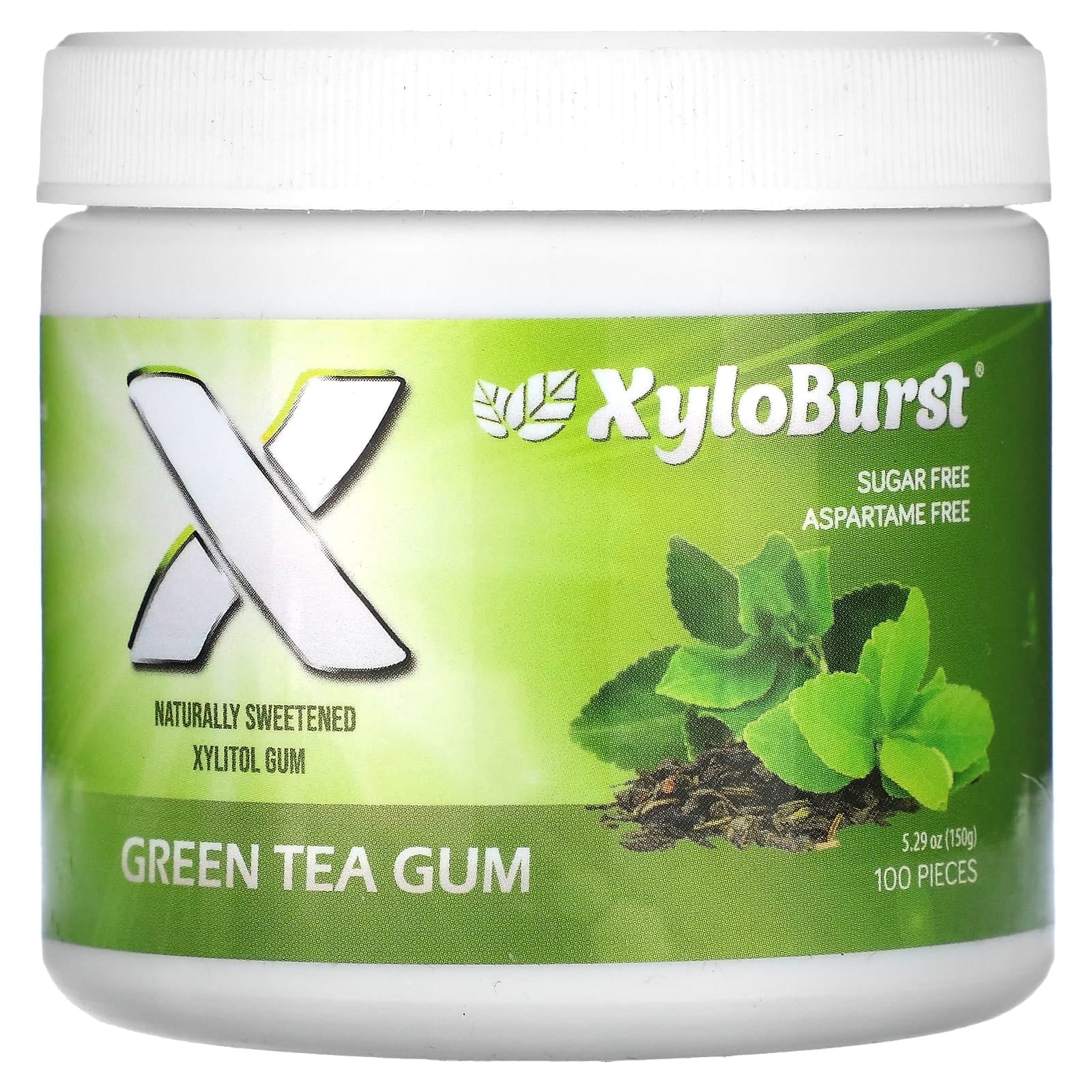 Xyloburst, Xylitol Gum, Green Tea, 100 Pieces, 5.29 oz (150 g) Pack of ...