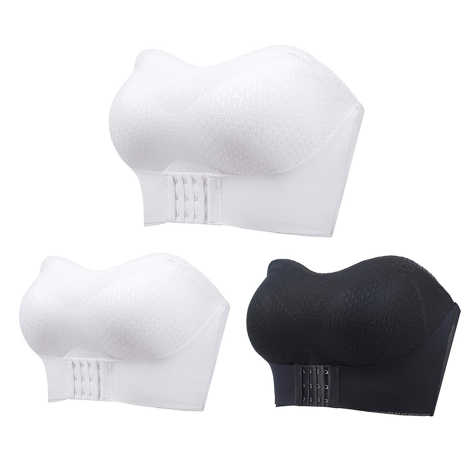 Xysaqa 3PC Women Lingerie Strapless Front Buckle Lift Bra, Non-Slip ...