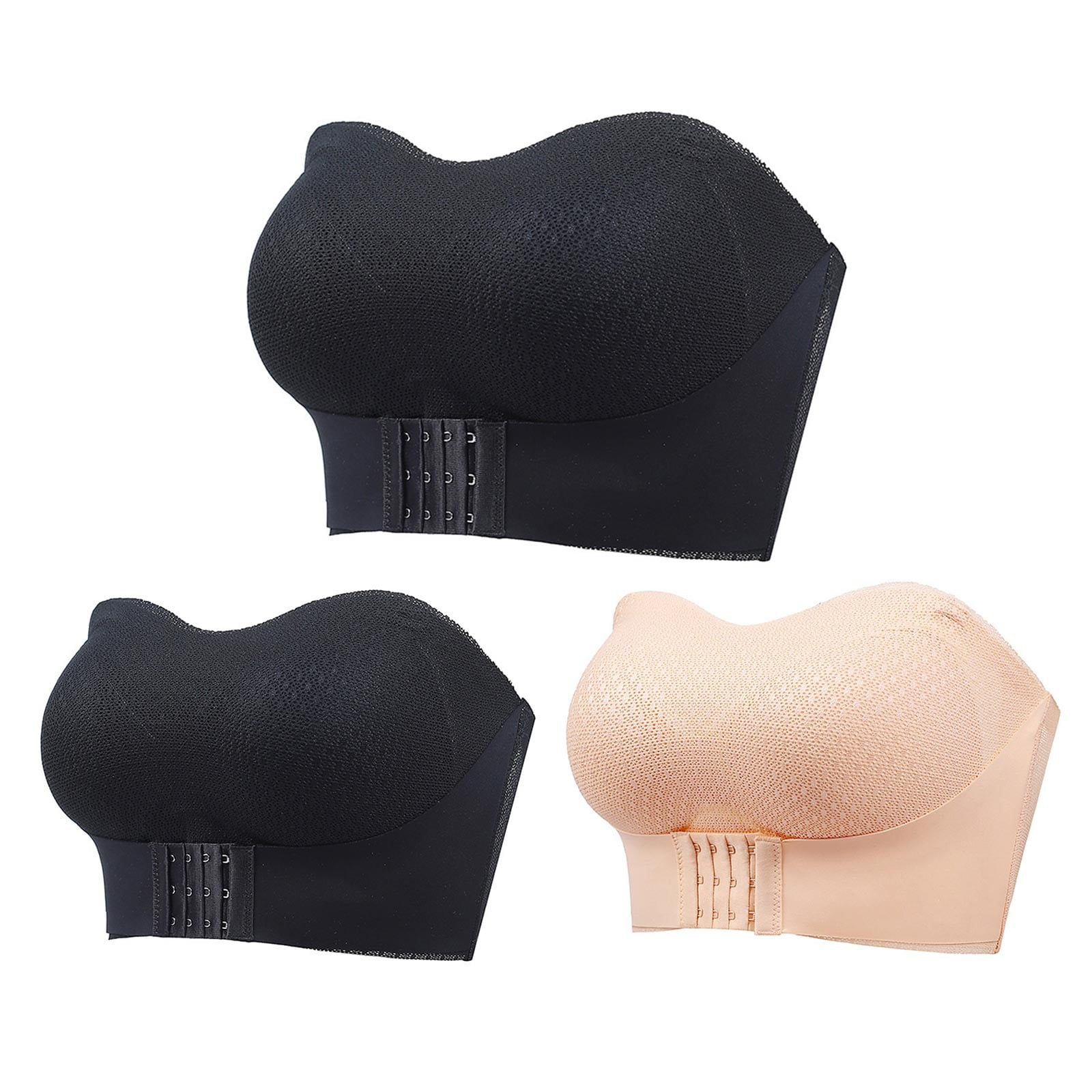 Xysaqa 3PC Women Lingerie Strapless Front Buckle Lift Bra, Non-Slip ...