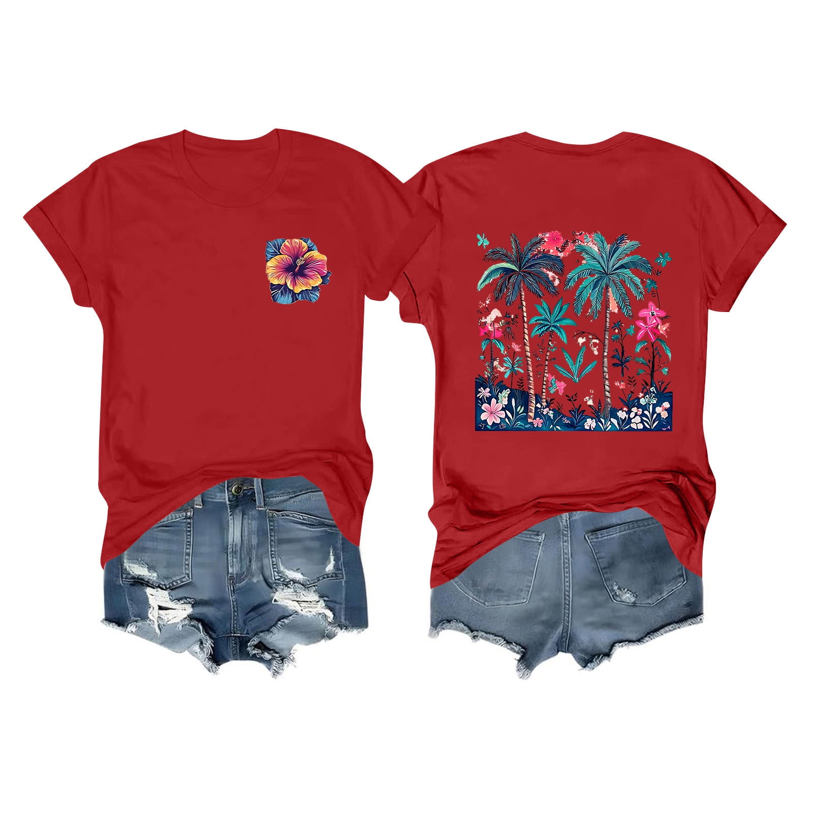 Xysaqa Beach Shirts for Women Hawaiian Palm Tree Graphic Tees Workout ...