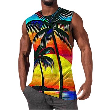 GERsome Mens Hawaiian Tank Tops Summer Beach Vacation Muscle Tee Graphic Crewneck Sleeveless T ...