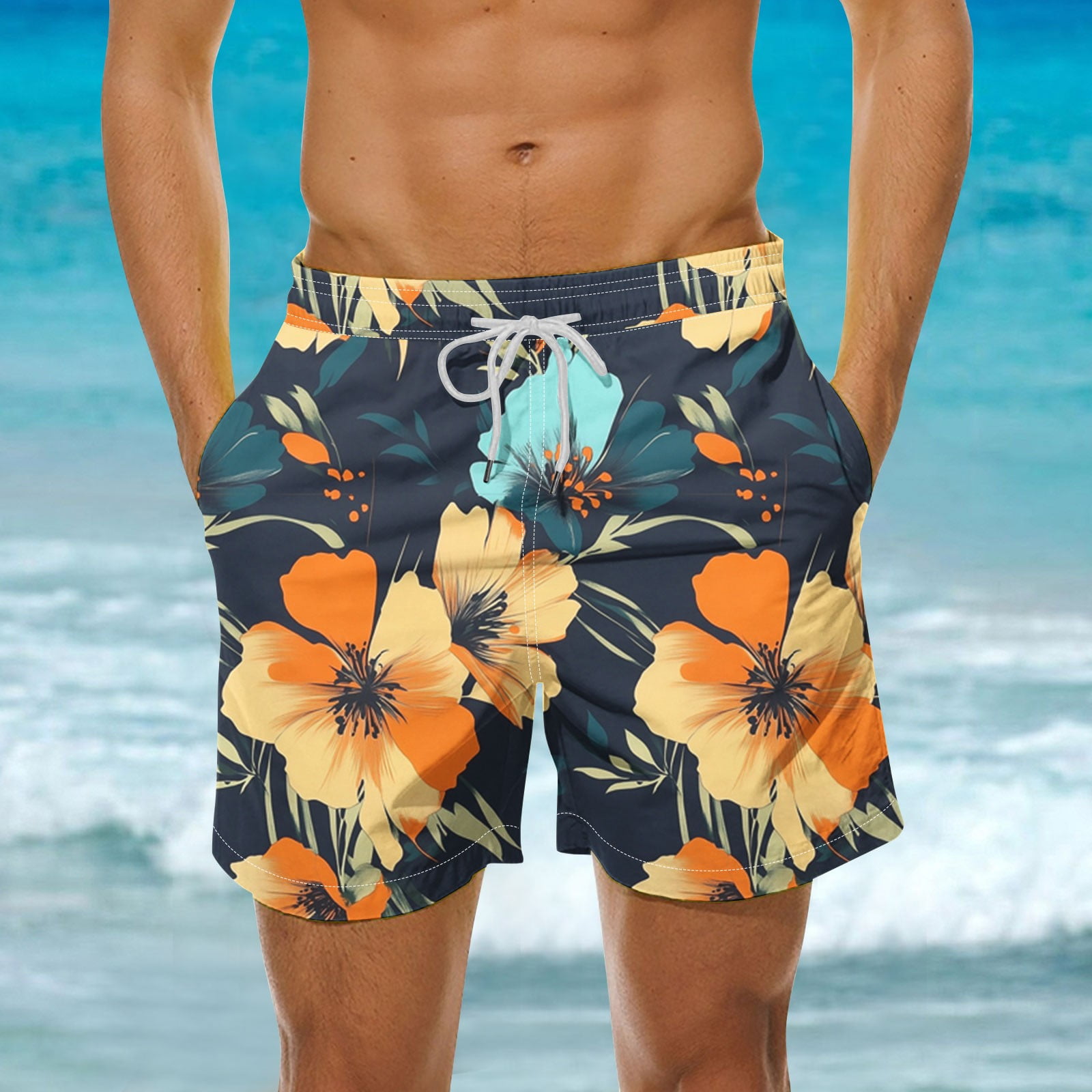 Xysaqa Big & Tall Men's Swim Trunks Swimsuit Mens Floral Print Swim ...