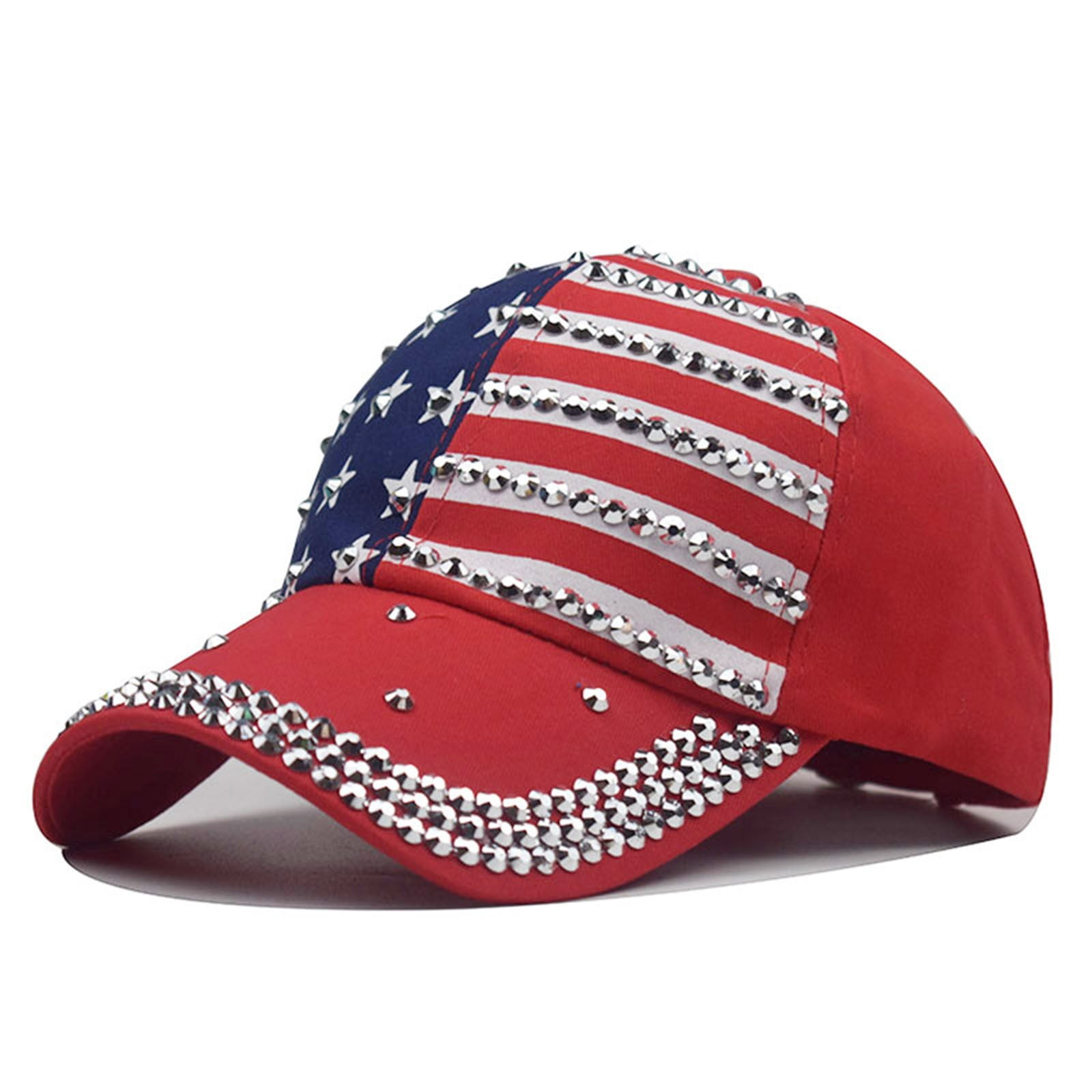 Xysaqa Bling Rhinestone Baseball Cap Patriotic Hat for Women Men ...